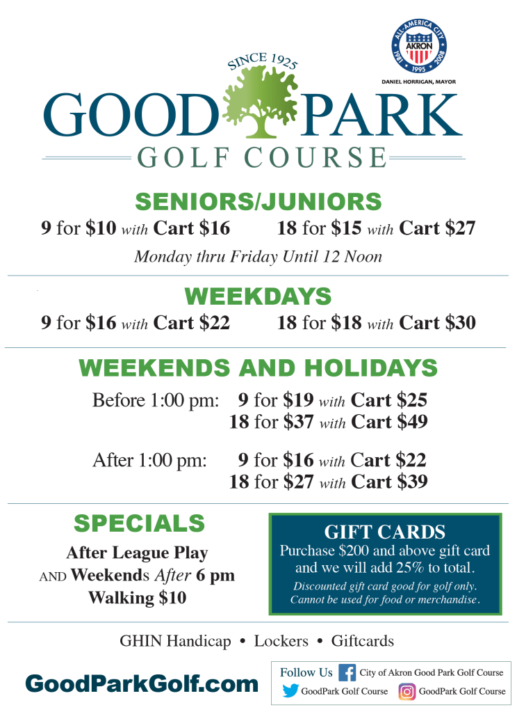 Rates - J. Edward Good Park Golf Course